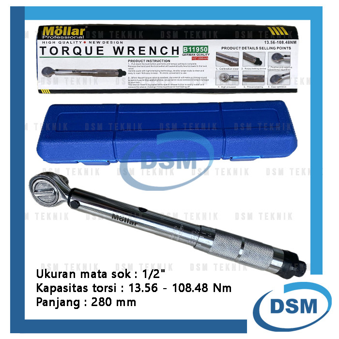 Jual MOLLAR KUNCI MOMEN TORSI 1/2" MOTOR TORQUE WRENCH MICROMETER JARUM ...