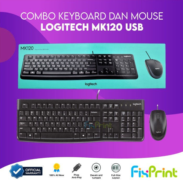 Jual FixPrint Keyboard Logitech K120 Kabel USB Combo Keyboard Plus ...