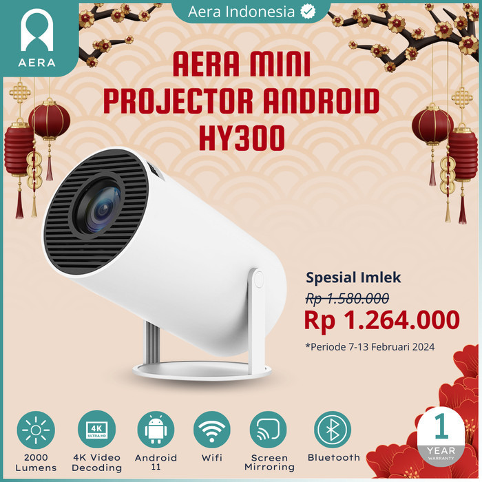 Jual (NEW)- AERA Mini Led Projector HY300 Android 2000 Lumens Mirroring Full HD 4K | Shopee ...