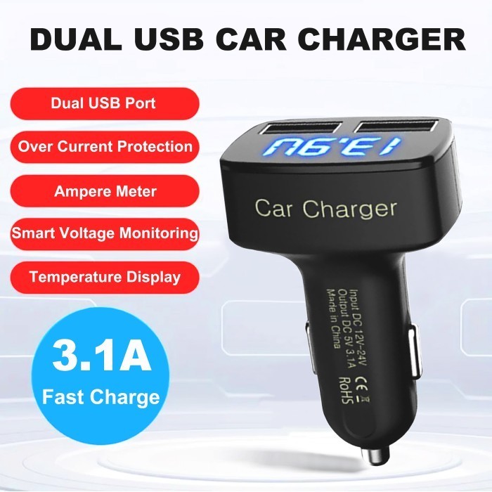 Jual Car Charger Fast Charging Cas Casan HP Mobil Dual Port USB 3.1 A ...