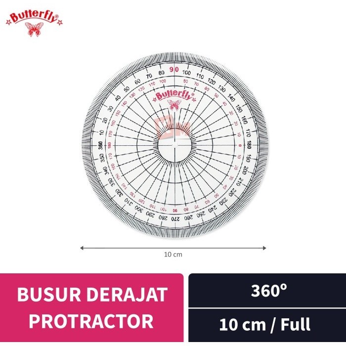 Jual Protractor / Penggaris Busur Derajat Butterfly 360/10 cm Full | Shopee Indonesia