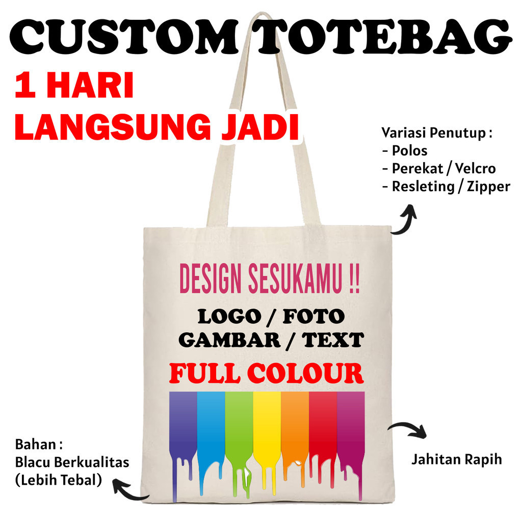 Jual Tas Tote Bag Tas Totebag Custom Sablon Satuan Full Colour Design ...