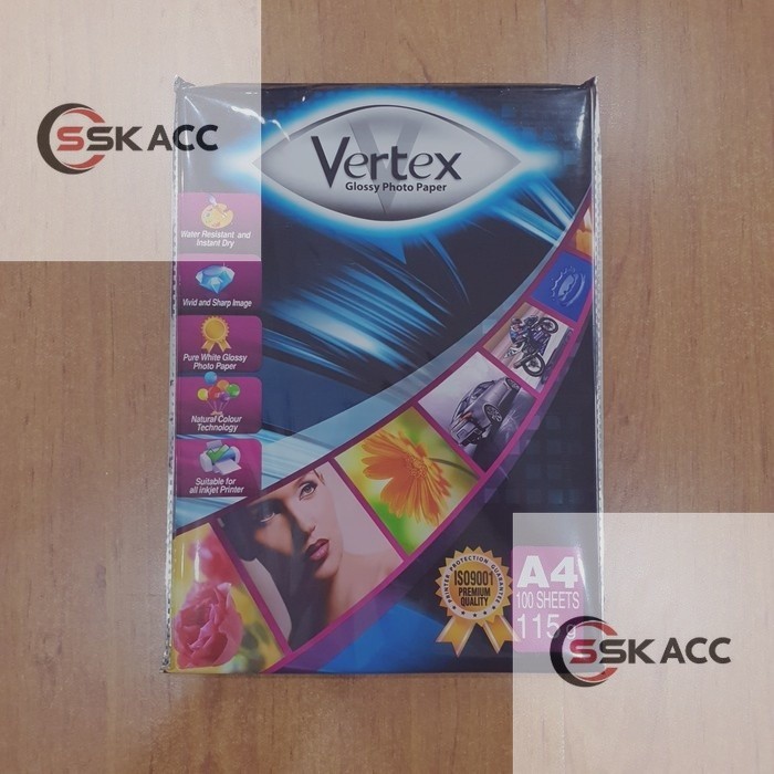 Jual Paper Photo Glossy Vertex 115g / Kertas Foto A4 115 gsm isi 100 ...