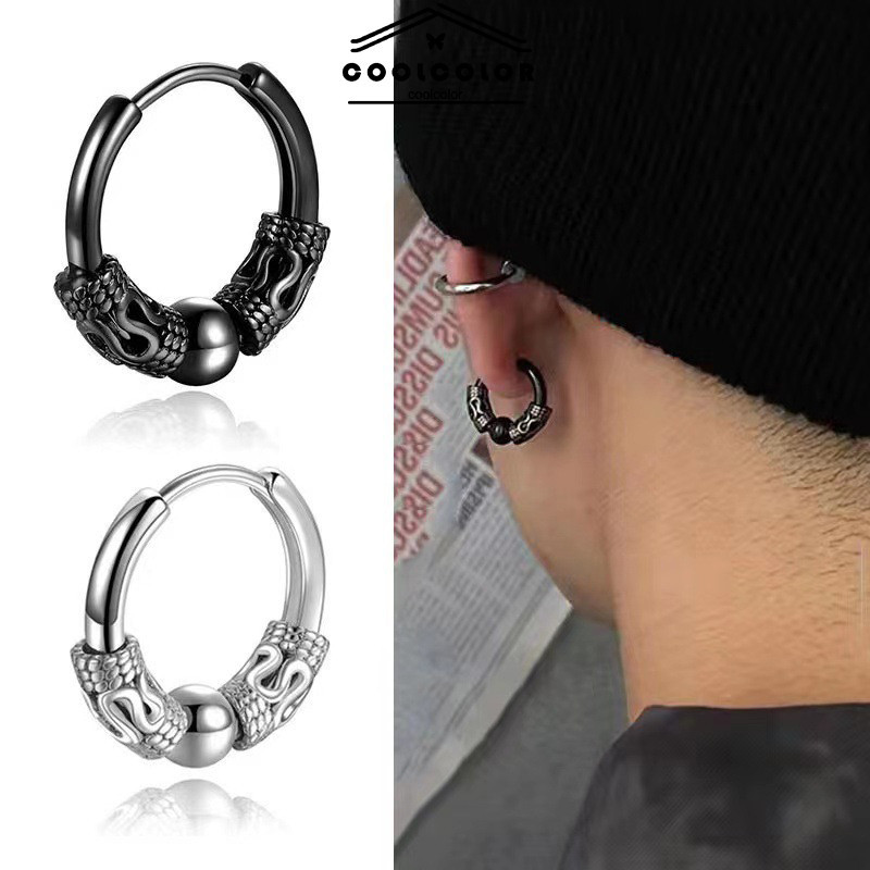 Jual COD ️Anting Punk Retro Pria Simple Circle Earring Studs Hip Hop ...