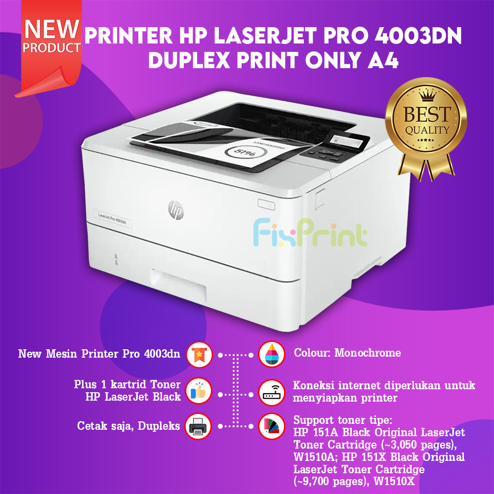 Jual Printer HP New Laserjet Pro 4003dn Monochrome Duplex (2Z609A) Pengganti Printer HP Laserjet ...