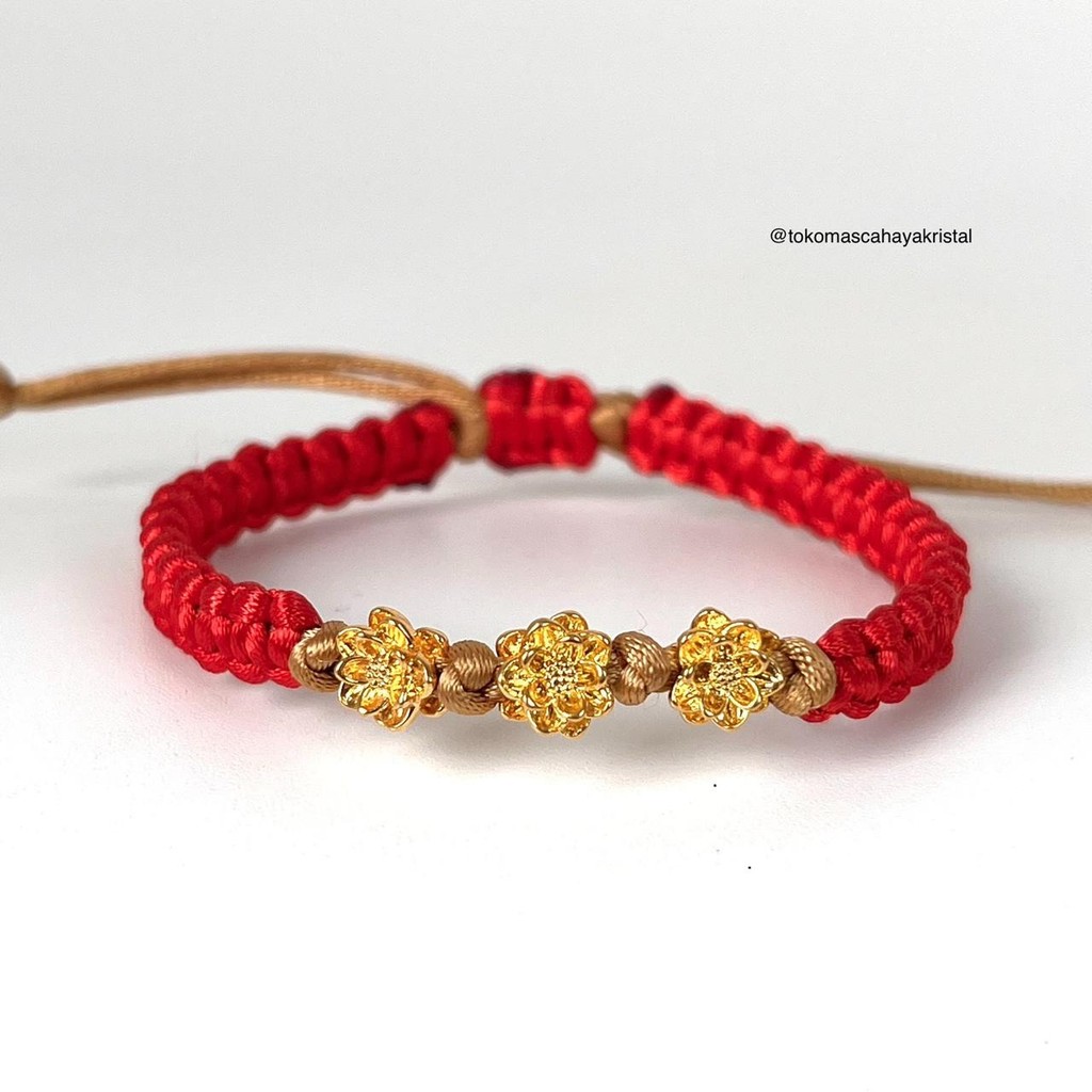 Jual Gelang Tali Emas Charm 3 Teratai Padat Emas 24k HK Hongkong 999% ...