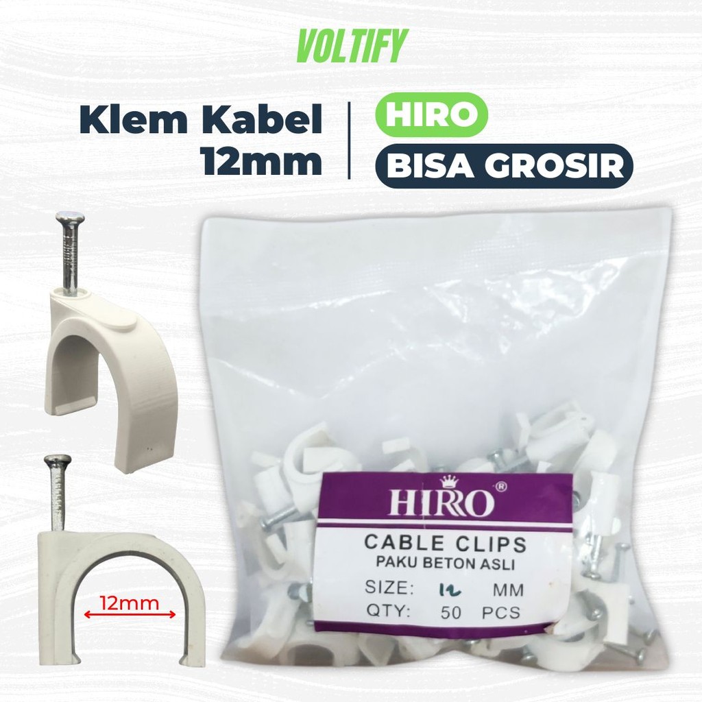 Jual (Voltify) Klem Kabel 12mm HIRO Paku Beton Isi 50pcs Paku Kabel ...