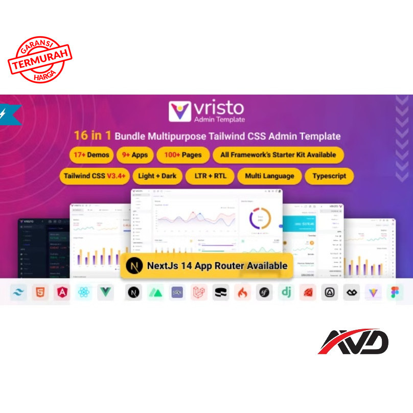 Jual Vristo – Tailwind Admin Template NextJS App Router HTML, Angular, React | Shopee Indonesia