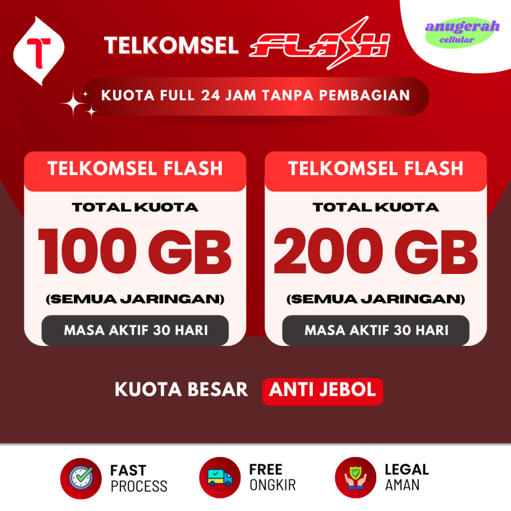 Jual Paket Data | Kuota Telkomsel Flash 100GB | 200GB | 24 Jam Full ...