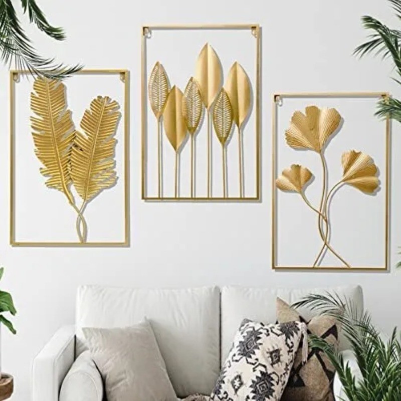 Jual Wall Decor Hiasan Dinding Aesthetic Frame Metal Gold Daun Leaf ...