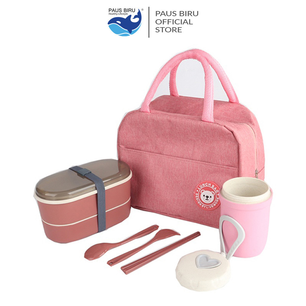 Jual Paus Biru - 3 in1 Kotak Makan Set(Lunch Box Kotak Makan 2 Layers dan Cangkir Soup dan Tas ...