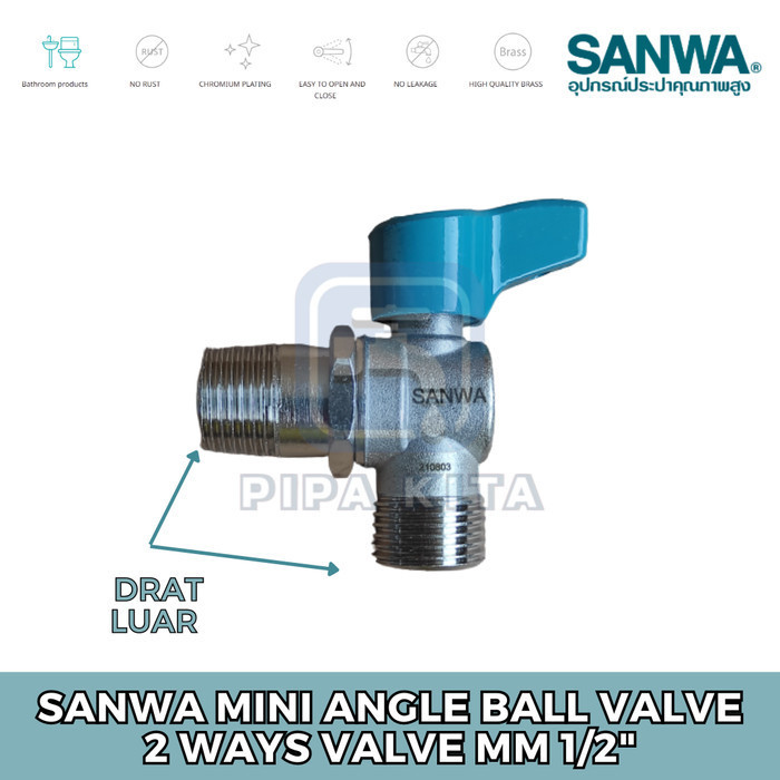 Jual Mini Angle Ball Valve MM 1/2 Inch SANWA Kuningan Stop Kran Elbow Knee | Shopee Indonesia