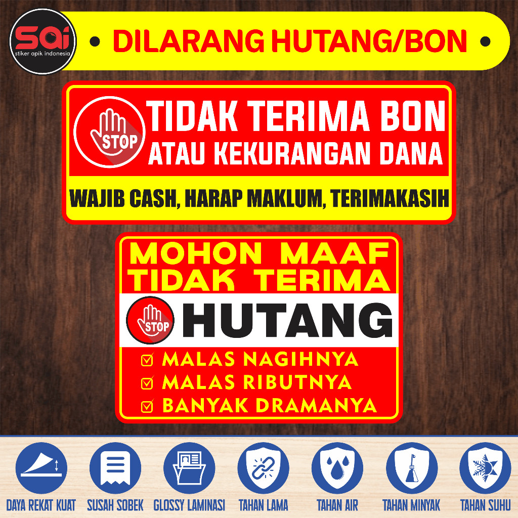 Jual stiker vinyl anti air MOHON MAAF DILARANG / TIDAK TERIMA HUTANG ...
