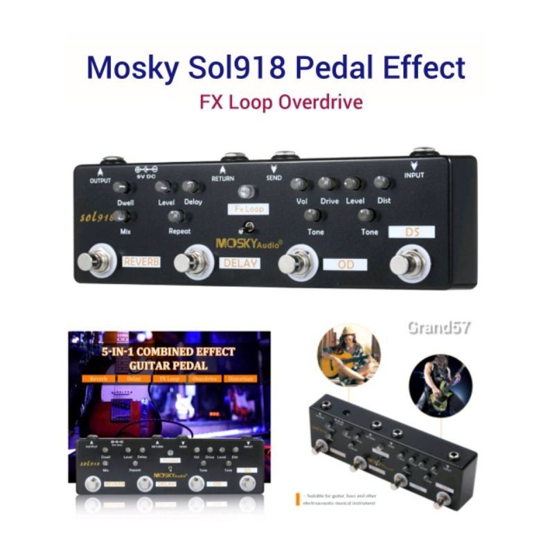 Jual Mosky Sol918 Pedal Efek Gitar Multi Effect Delay FX Loop Overdrive Distorsi Sol 918 ...