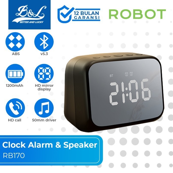 Jual ROBOT RB170 Speaker Bluetooth 5.3 Digital Clock Alarm Portable ...