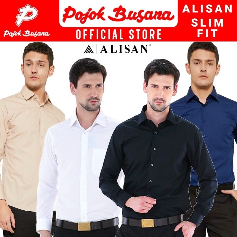 Jual Pojok Busana Alisan Kemeja Lengan Panjang Polos Pria Slim Fit ...