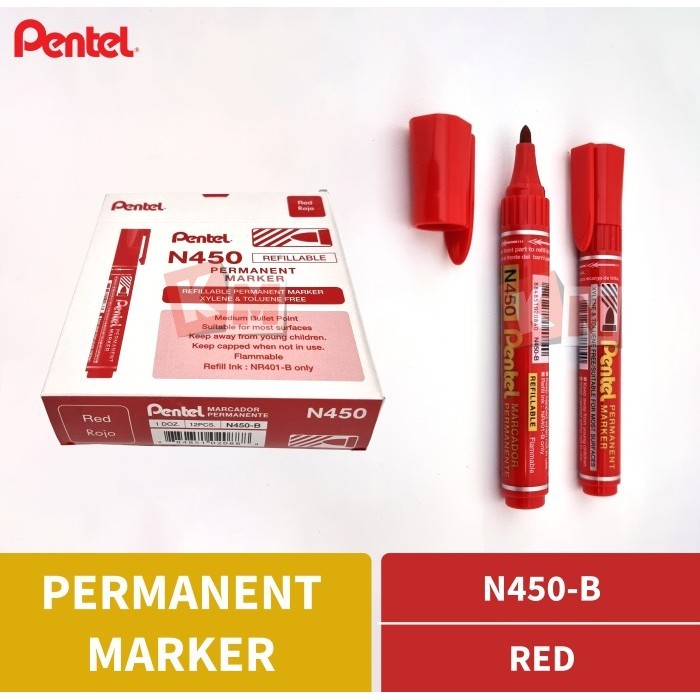 Jual Spidol Permanent Marker Pentel N450-B Merah Permanen | Shopee ...