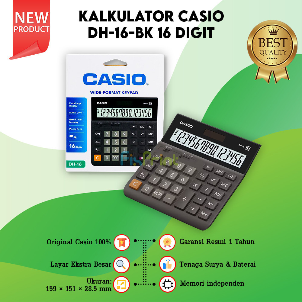 Jual Casio DH 16 Calculator Original Desktop Office Kalkulator Black 16 ...