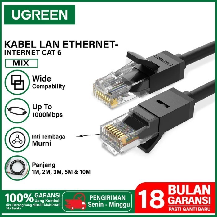 Jual UGREEN Kabel LAN Cable Internet Ethernet Cat6 RJ45 1Gbps 1M 3M 5M 10M | Shopee Indonesia