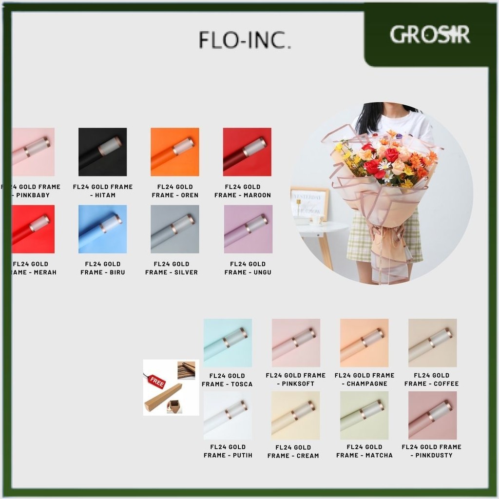 Jual FLO-INC. - (5 LEMBAR) - FL24 GOLD FRAME Kertas Bunga Paper Buket ...