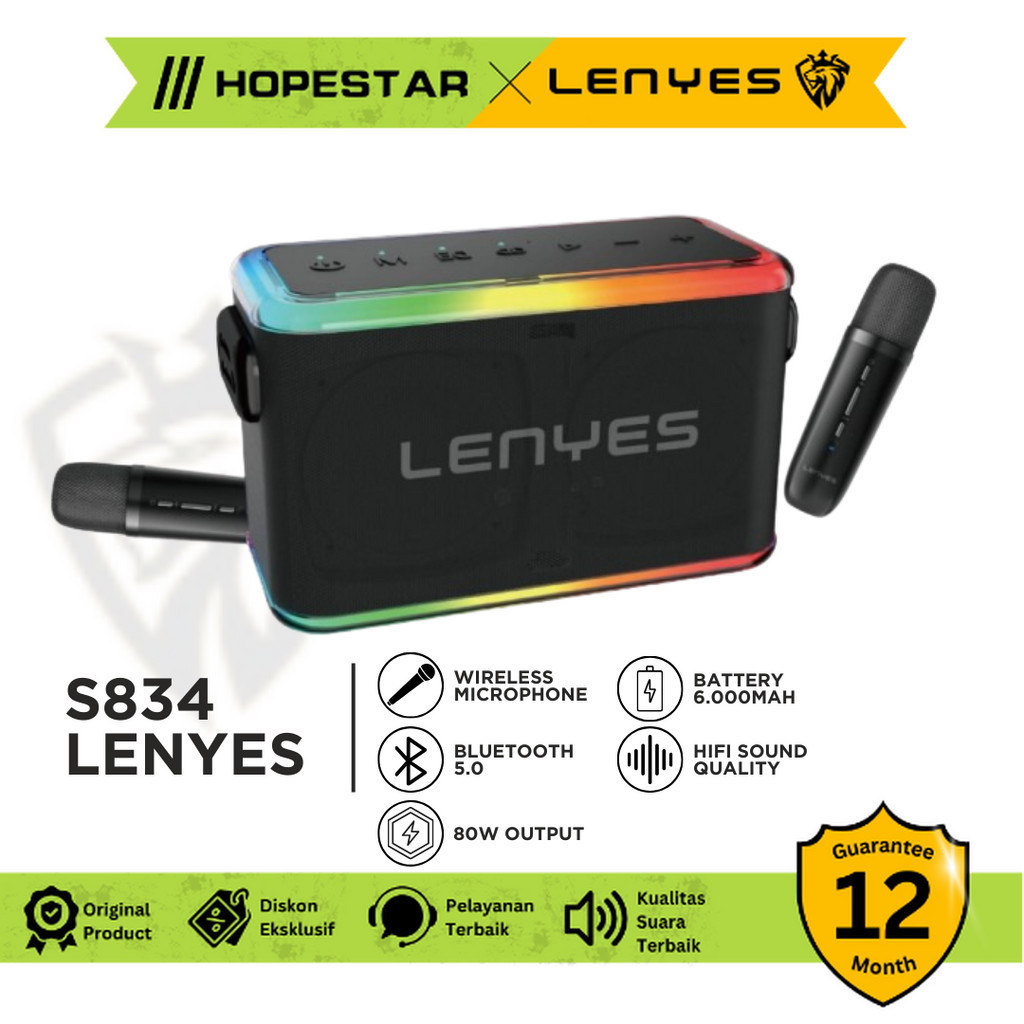 Jual Lenyes S834 Speaker Bluetooth Karaoke Portable Wireless 80w Original | Shopee Indonesia
