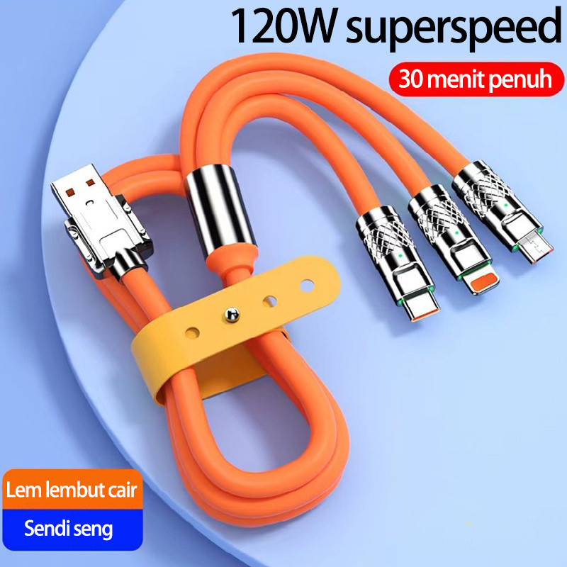 Jual Kabel Data 120W 3 IN 1 Android IOS Type-C Silikon Banyak jenis / Merajut Fast Charging for ...