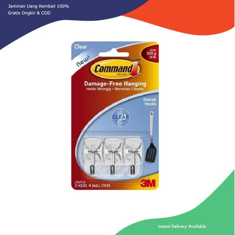 Jual COMMAND SMALL CLEAR WIRE HOOKS WITH CLEAR STRIPS 17067CLR | Shopee ...