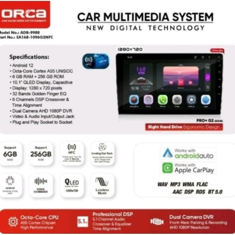 Jual head unit android 10 inch orca pro plus G2 adr-9988 wereless ...
