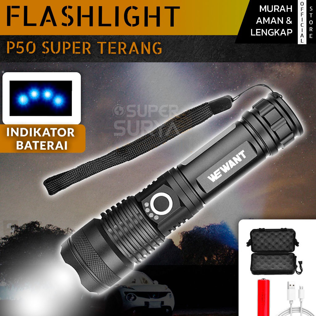 Jual Senter LED Super Terang XHP50 10000 Lumens Lampu SWAT Jarak Jauh Waterproof | Shopee Indonesia