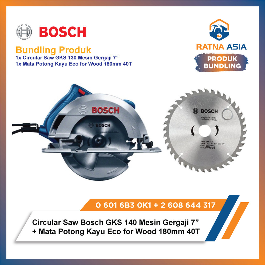 Jual Circular Saw 7" Bosch GKS 140 + Mata Gerinda Potong Kayu 7" 180mm ...