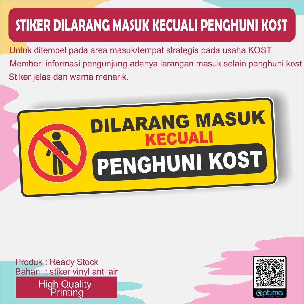 Jual STIKER DILARANG MASUK KECUALI PENGHUNI KOST UKURAN 30 X 10 CM ...
