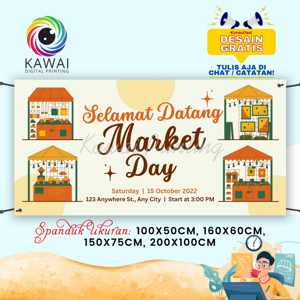 Jual Spanduk Banner MMT Selamat Datang Market Day Kuning Bisa Rekuest ...