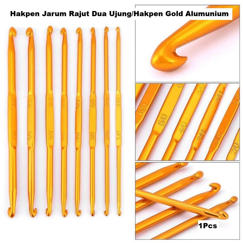 Jual Hakpen Jarum Rajut Dua Ujung/Hakpen Gold Alumunium Crochet Hook ...