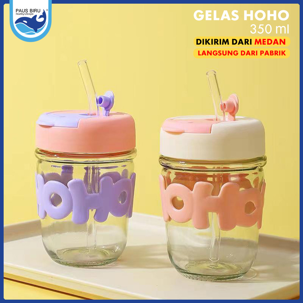 Jual Paus Biru - 350ml Gelas Kaca Tumbler HOHO Gelas Kopi Aesthetic Cup ...
