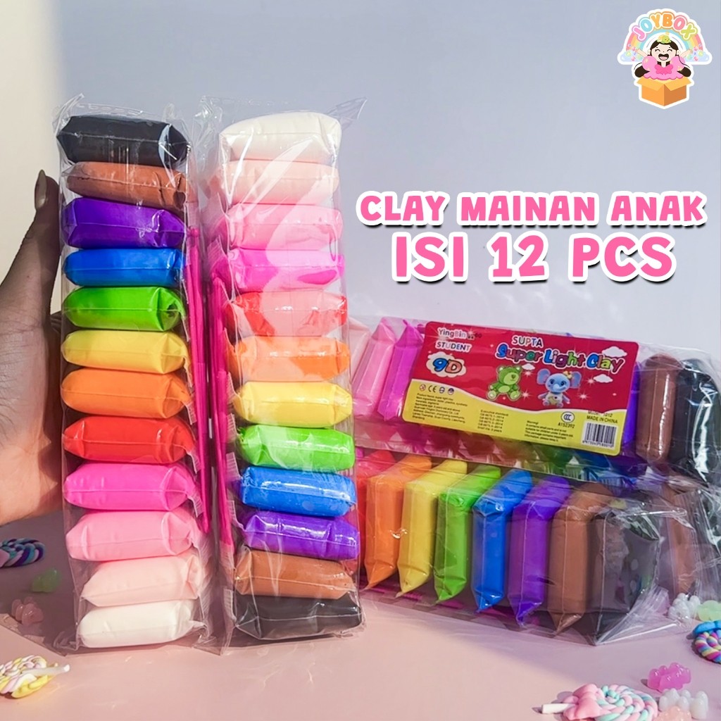 Jual CLAY Mainan Anak isi 12 pcs 12 warna Edukasi Malam Lilin Slime ...