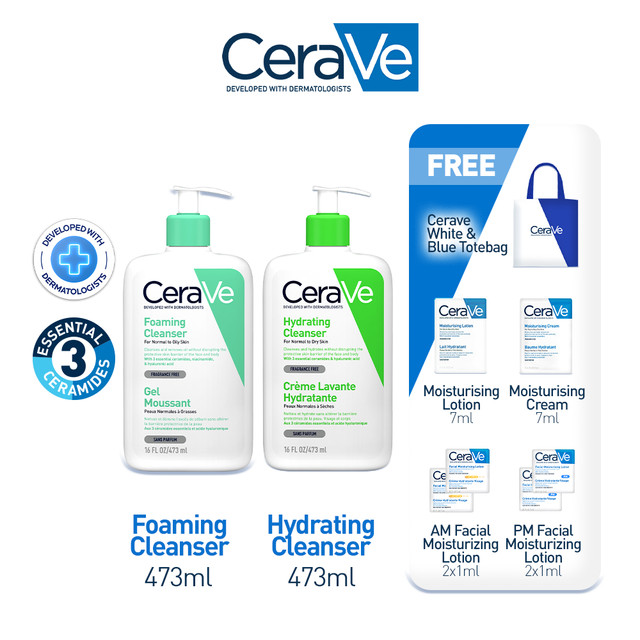 Jual CeraVe Exclusive Launch Value Size Pack Hydrating Cleanser + Foaming Cleanser FREE Gifts ...