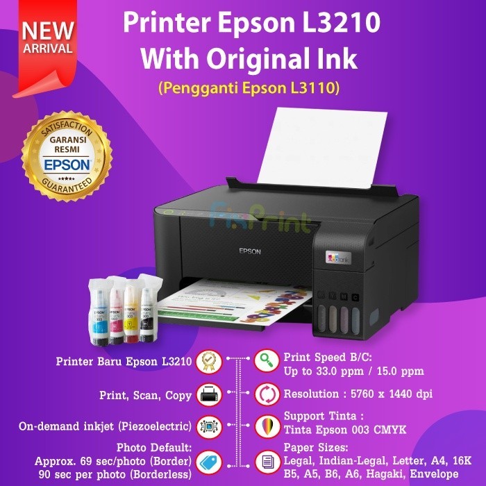 Jual Printer EPSON EcoTank L3210 L3211 A4 All in One - EPSON L3210 Ink Tank Printer Pengganti ...