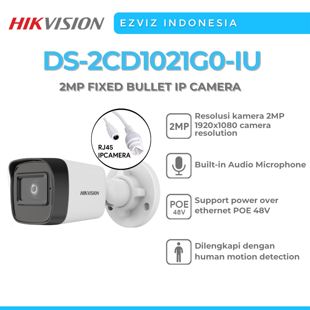 Jual HIKVISION DS-2CD1021G0-IU 2MP AUDIO H265 POE HUMAN DETECTION IP CAMERA | Shopee Indonesia