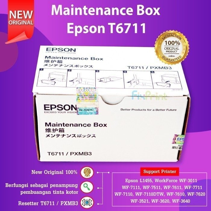 Jual T6711 Maintenance Box Printer Epson L1455 WF7711 WF3521 WF7611 ...