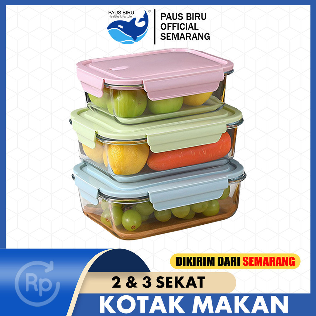 Jual Paus Biru - Toples Lunch Box Kotak Tempat Penyimpanan Makan Bahan Kaca Microwave Oven Safe ...