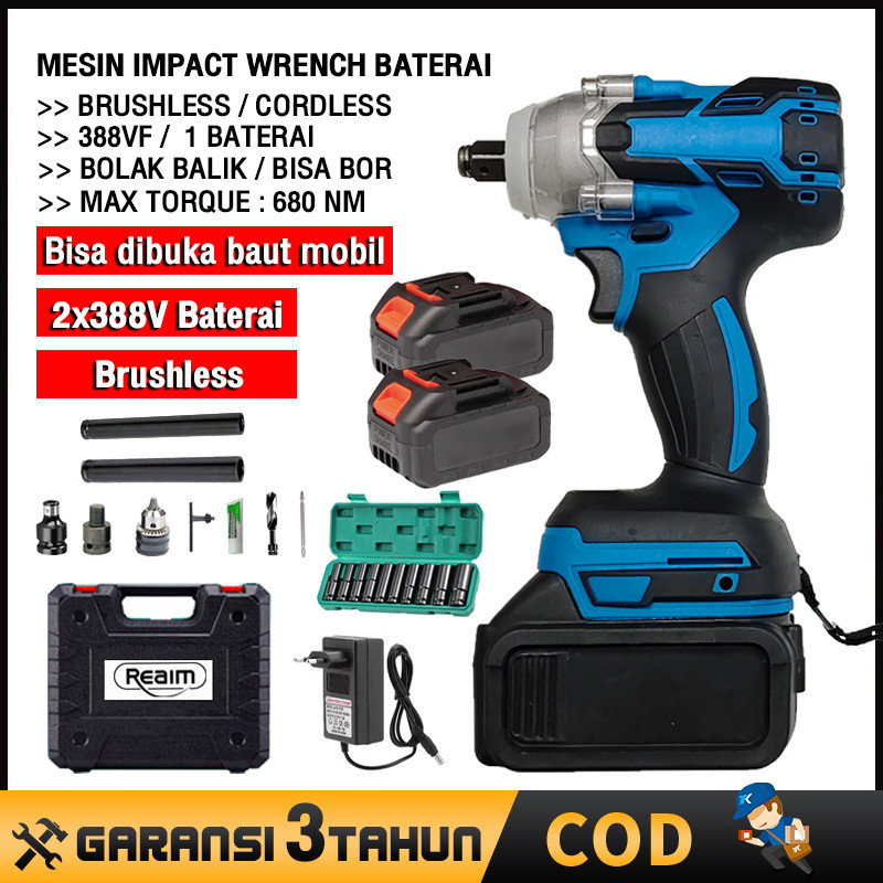 Jual Cordless Impact Wrench Brushless 388V 680N/M Mobil Impact Baterai Mesin Bor Untuk Baut ...