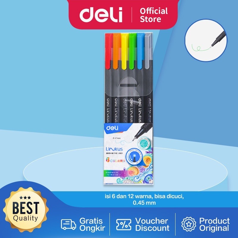 Jual Spidol Deli Linkus Fine Liner 0.45mm 6 warna - ( EQ900-06 ...