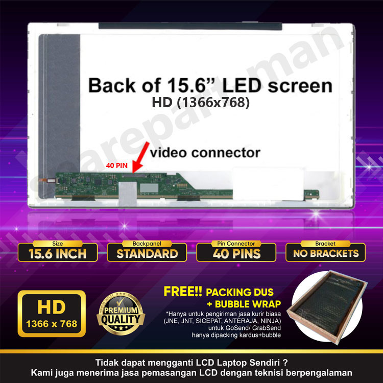 Jual LED LCD Laptop for 15.6 inch 40 pin standar tebal ori | Shopee ...