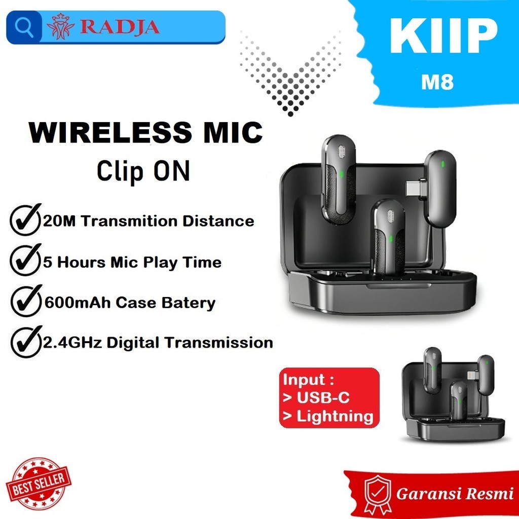 Jual Microphone Portable KiiP M8 Dual Mic Wireless Clip On 2in1 ...