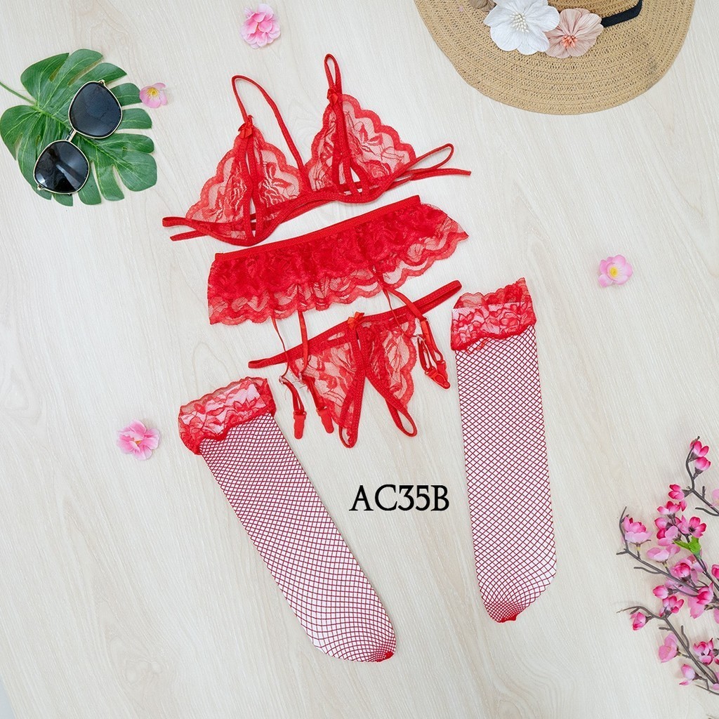 Jual BH CD Seksi Bra Wanita + Stocking Jaring Sexy + Garter Belt Merah ...