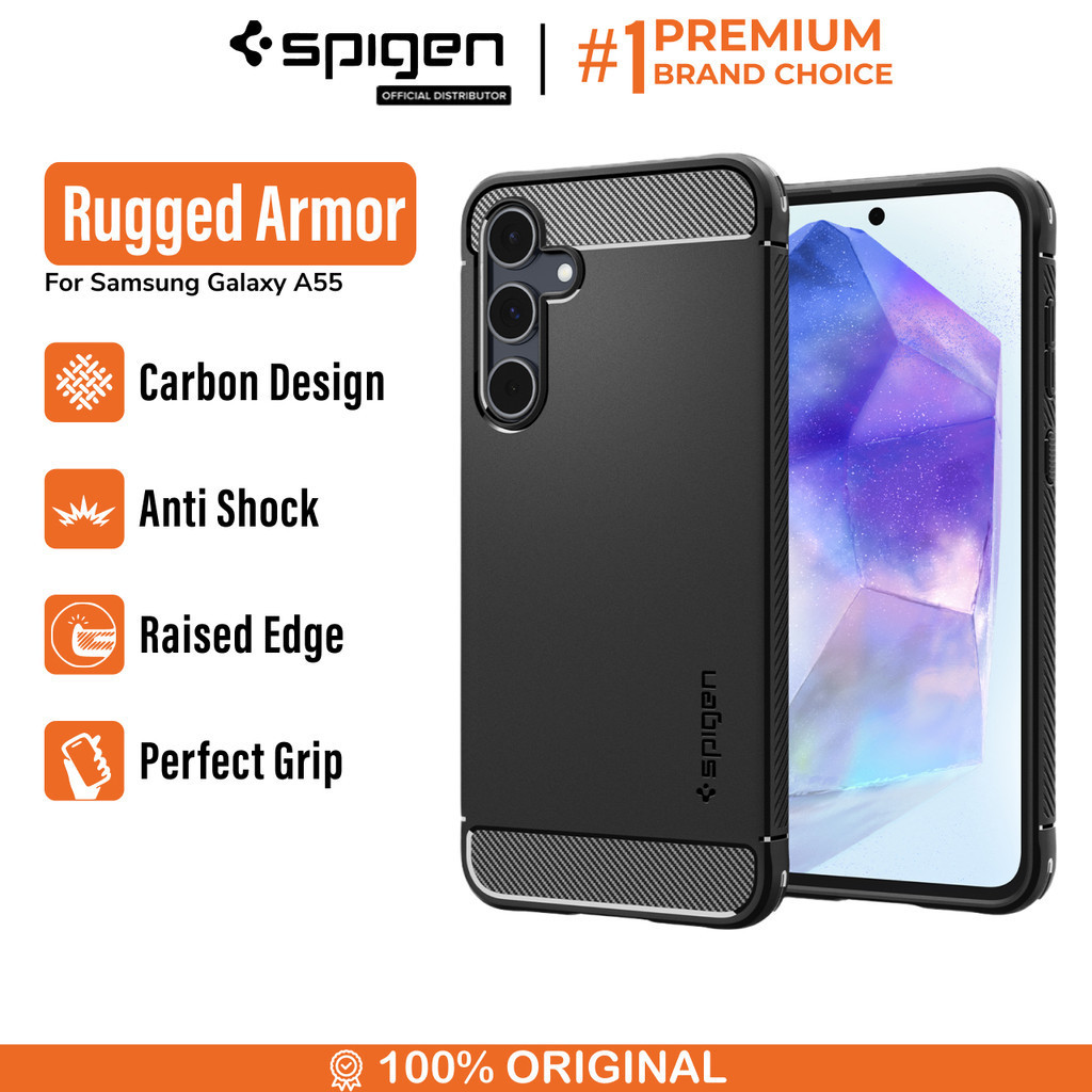 Jual Case Samsung Galaxy A55 Spigen Rugged Armor TPU Carbon Cover Casing | Shopee Indonesia