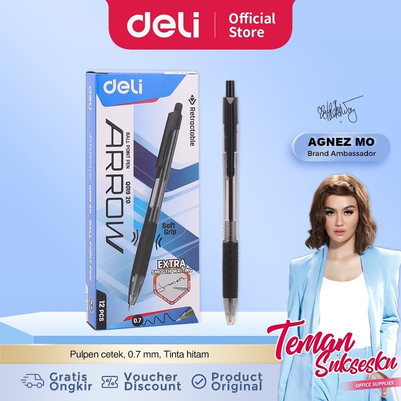 Jual Pulpen Retractable Deli Arrow 0.7mm Hitam - EQ01920 | Shopee Indonesia