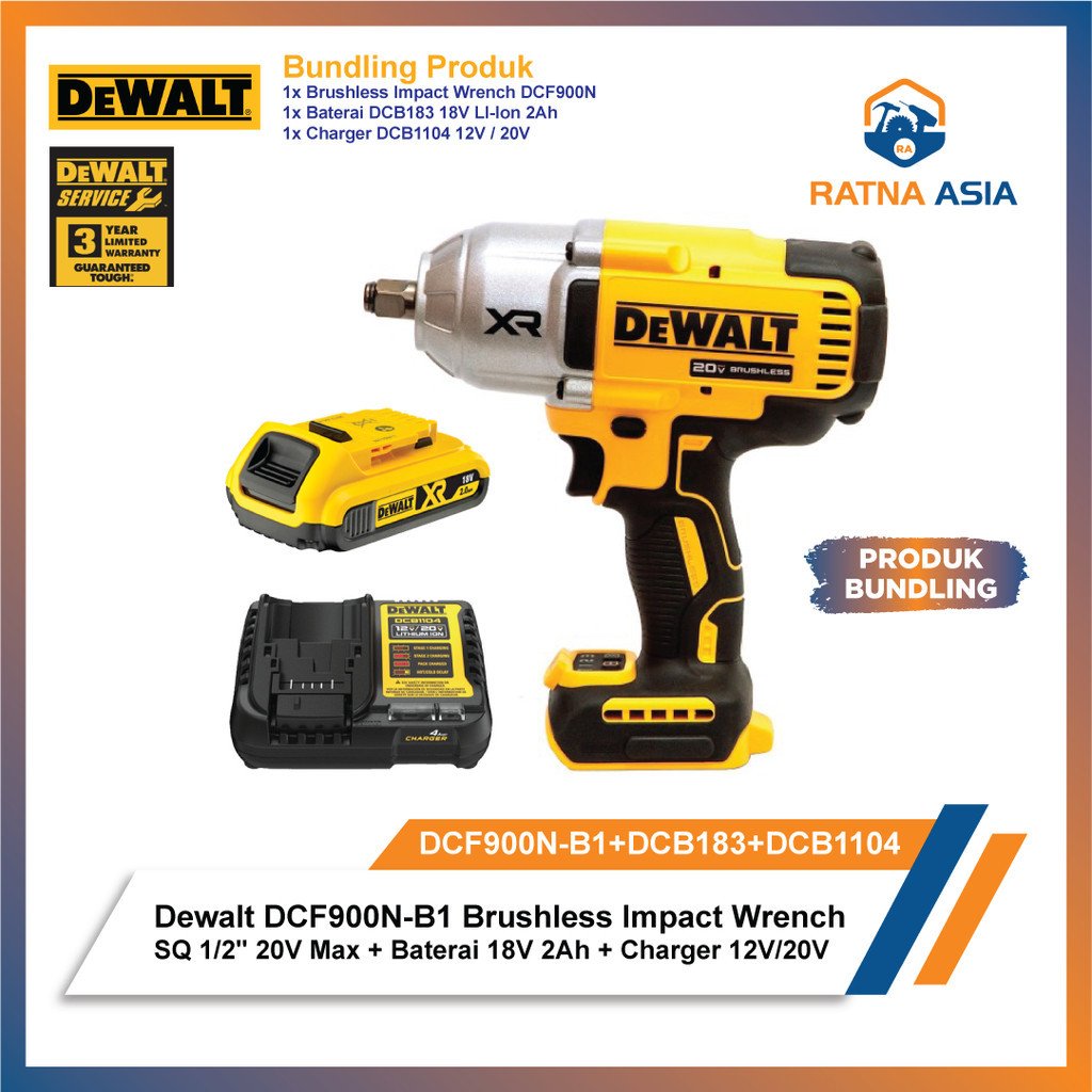 Jual Dewalt DCF900N-B1 Brushless Impact Wrench 20V Max + Baterai DCB183 ...