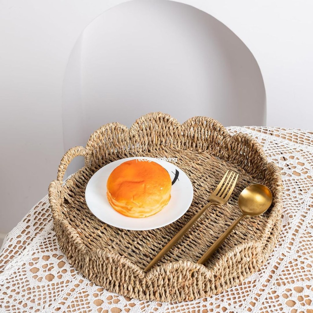 Jual Nampan Baki / Tray Scalloped / Anyaman Seagrass / Tray Bulat ...