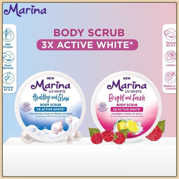 Jual MARINA UV WHITE BODY SCRUB 185ml - Scrub Mandi Original | Shopee ...